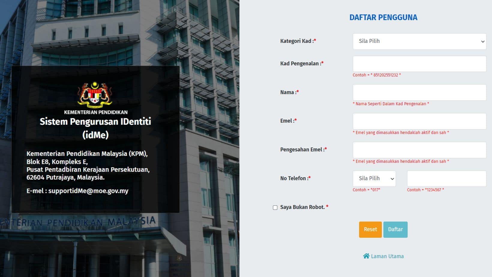 IDME MOE : Login Sistem Pengurusan Identiti - Info rakyat